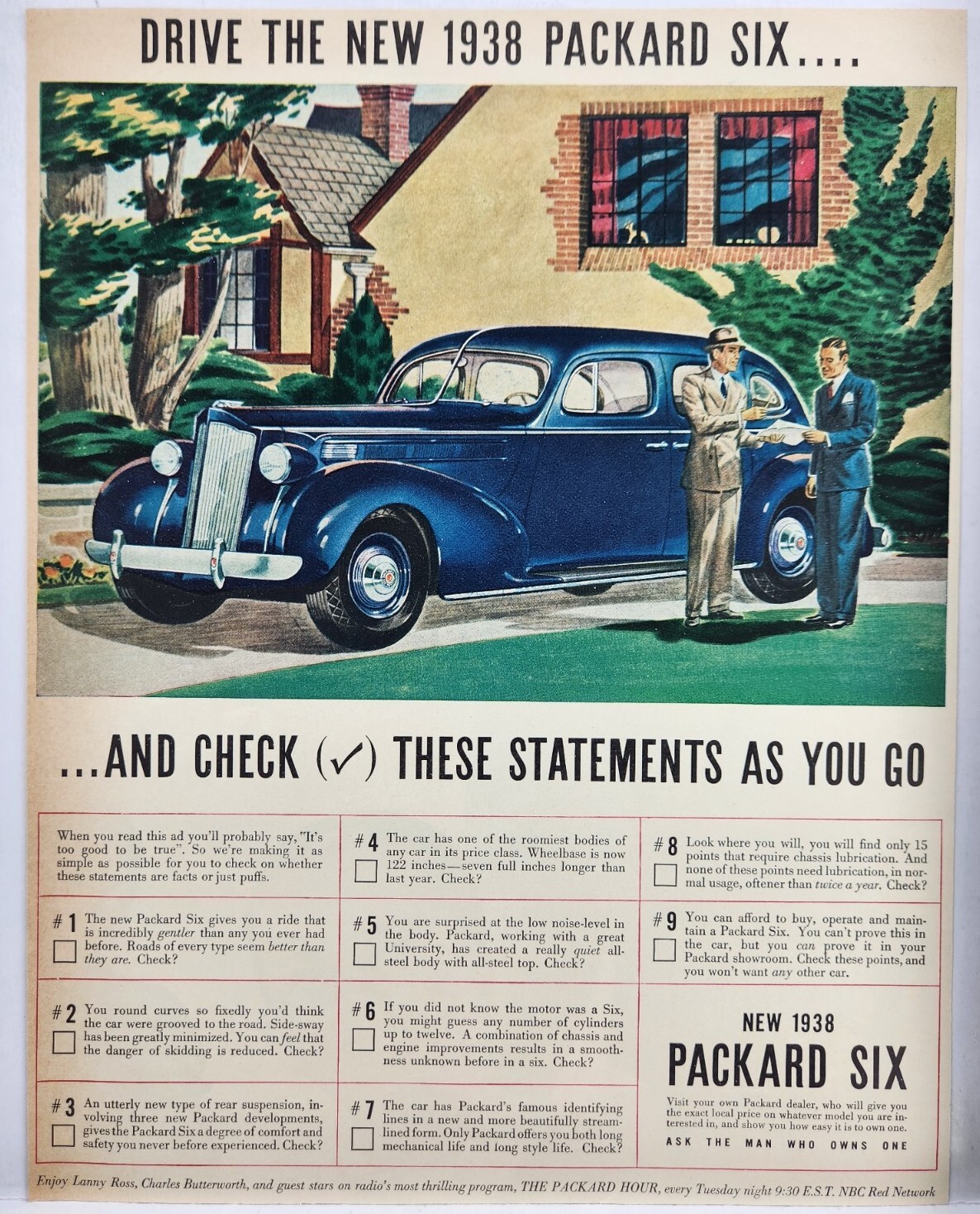 1938 Packard Six Blue Vintage Print Ad Man Cave Art Deco Poster 30's | eBay