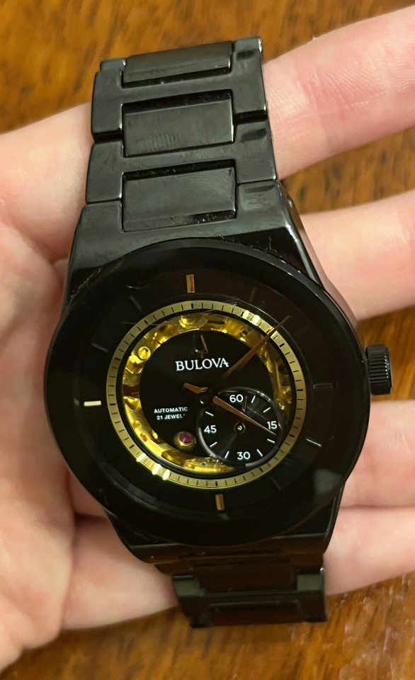 Bulova Millennia Men Automatic Open Aperture Black Ceramic Watch 41MM ...