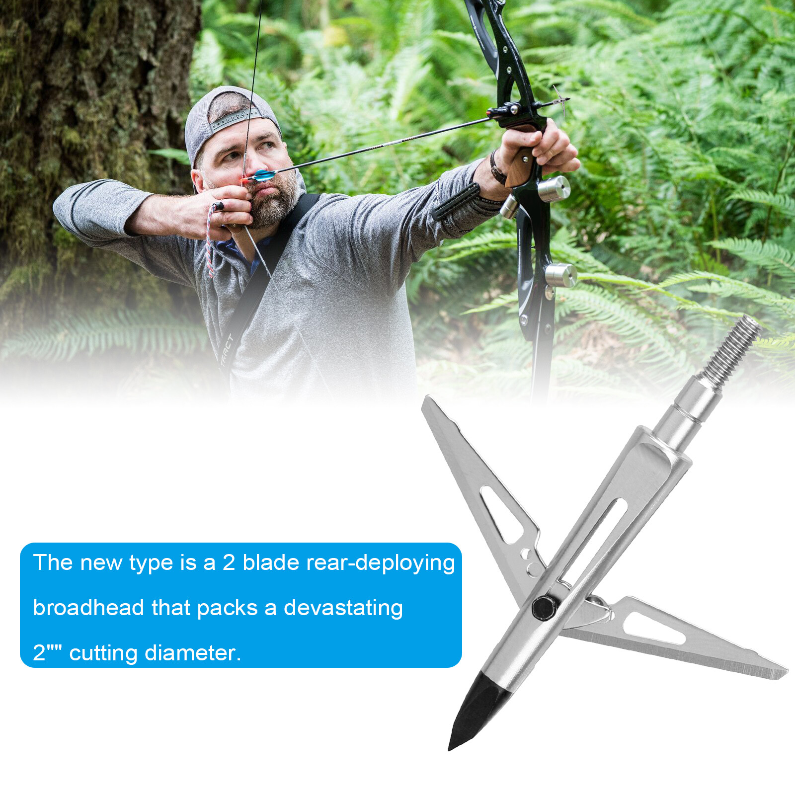 12Pcs Archery Broadheads 2" Dia Expandable Hunting Arrowheads 2 Blade ...