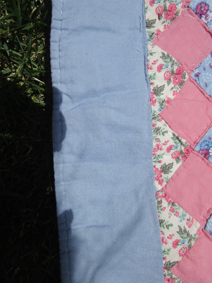 VINTAGE HAND STITCHED QUILT 81" X 81" PINKS & BLUES-SMALL SQUARES | eBay
