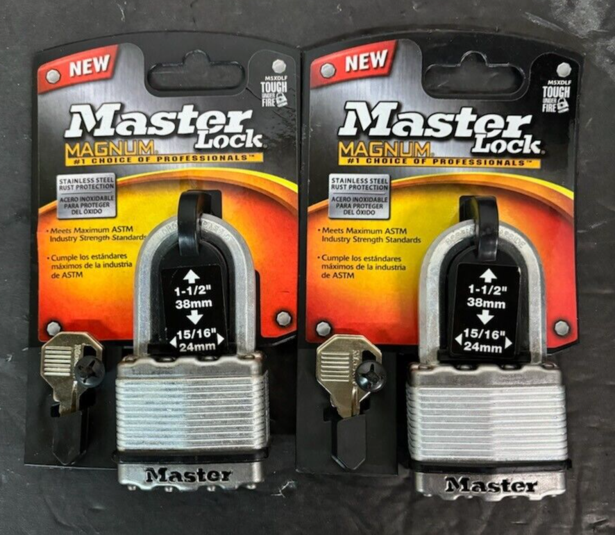 2 Pack NEW Master Lock M5XDLF Magnum Heavy Duty Padlock with Key 2 W X ...