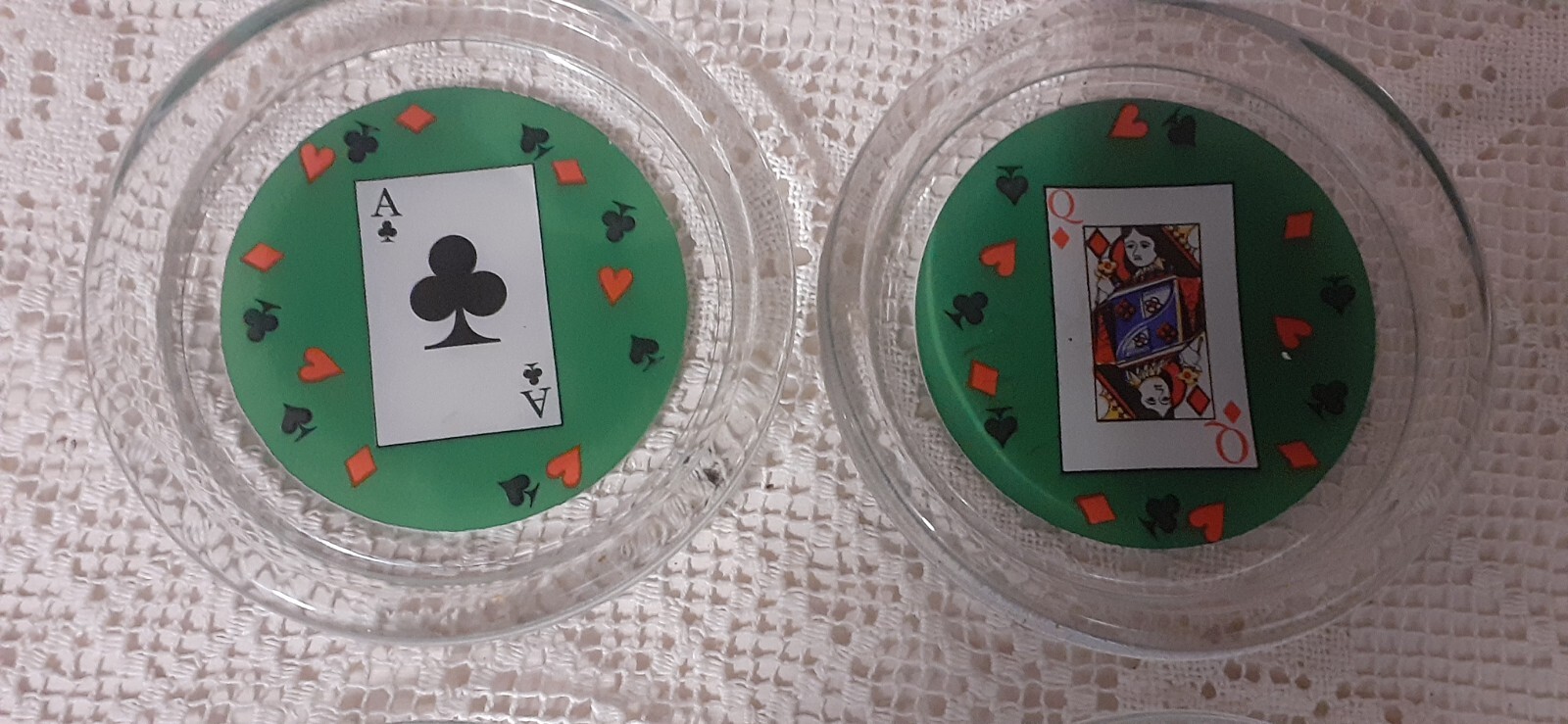 Set Of 4 Luminarc Card Party Playing Card Glass Coaster Set 4" Poker ...