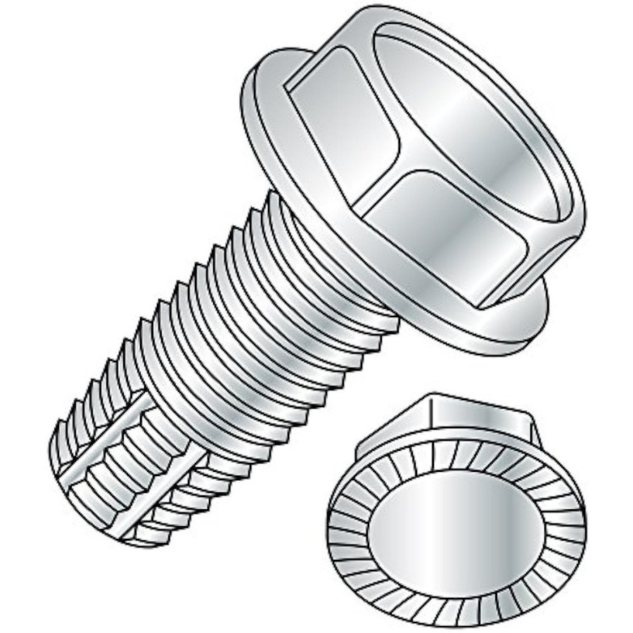 1416fws steel thread cutting screw, zinc plated finish, serrated hex w ...
