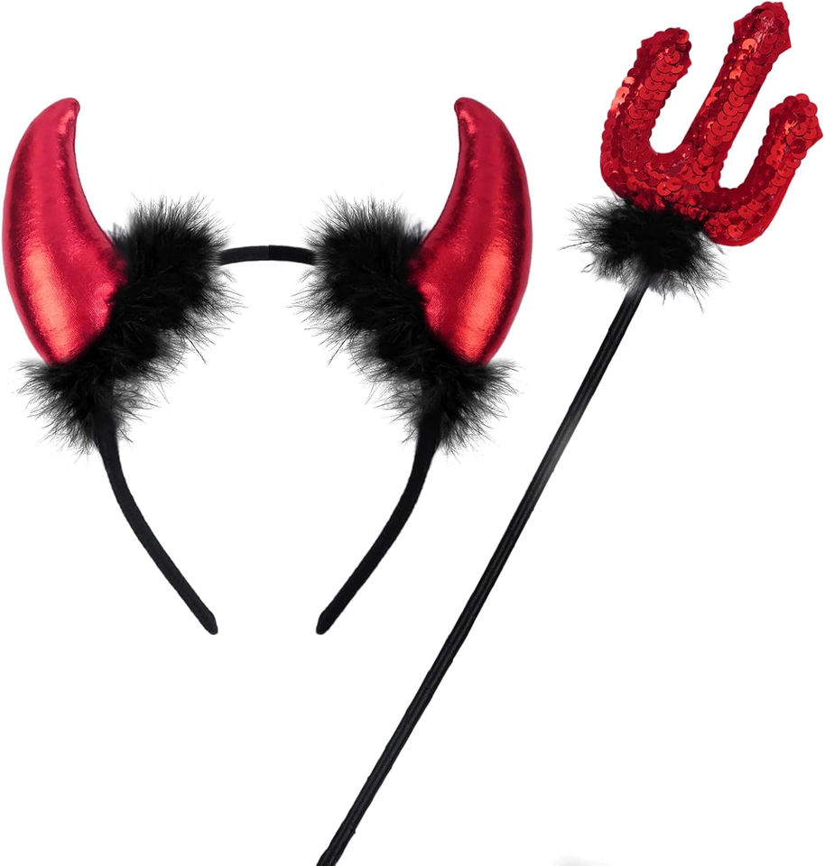Devil Horns Headband & Sequin Pitchfork Set – Halloween Costume ...