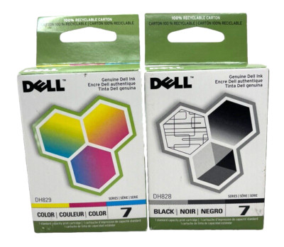 Dell 7 Series Black & Color Ink Cartridge Combo DH828 DH829 New Genuine ...
