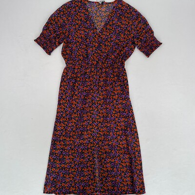 Influence Dress 10 Black Floral Short Sleeve Midi Length V-Neck | eBay UK