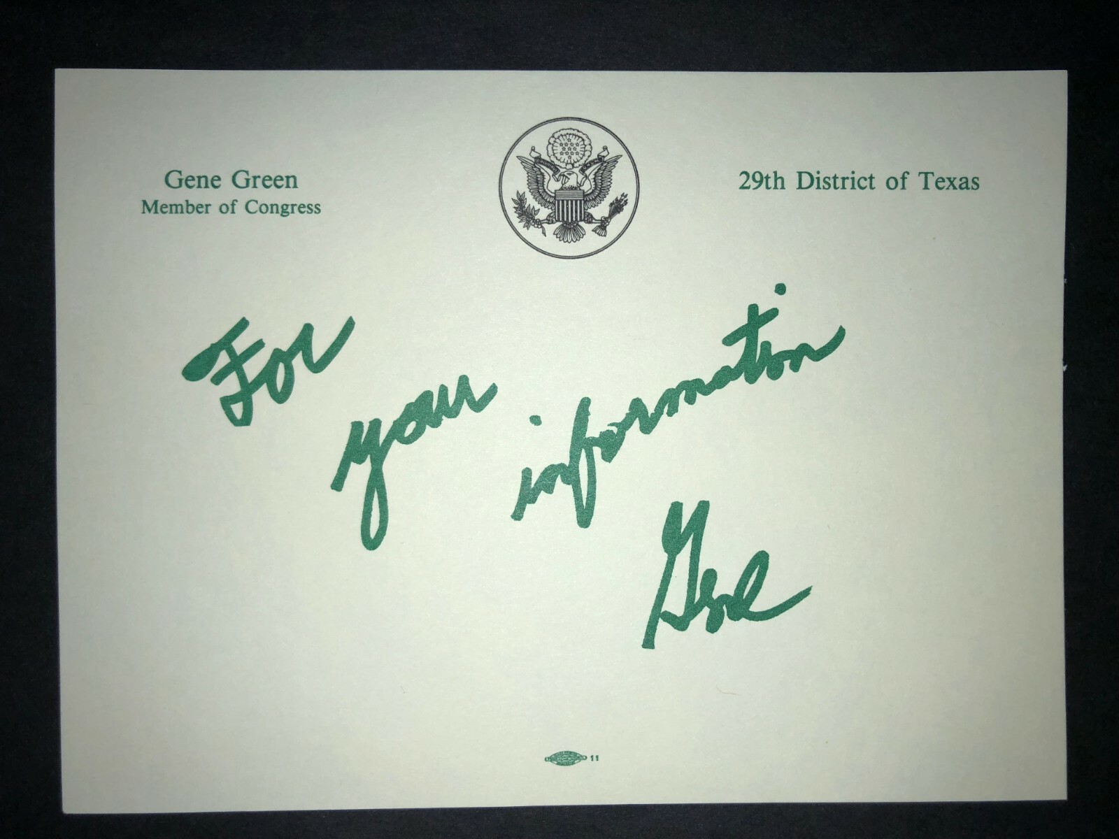 Texas CONGRESSMAN: Gene Green, SIGNED Official Note | eBay