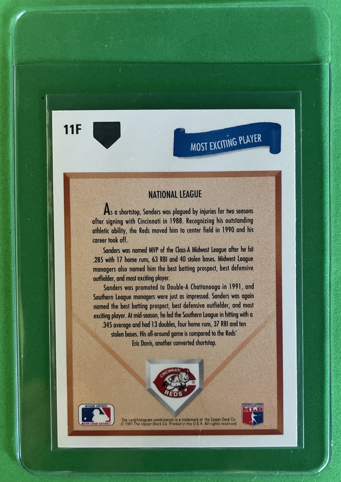 🔥📈 Reggie Sanders Rookie RC 1991 Upper Deck Card - Cincinnati Reds ...