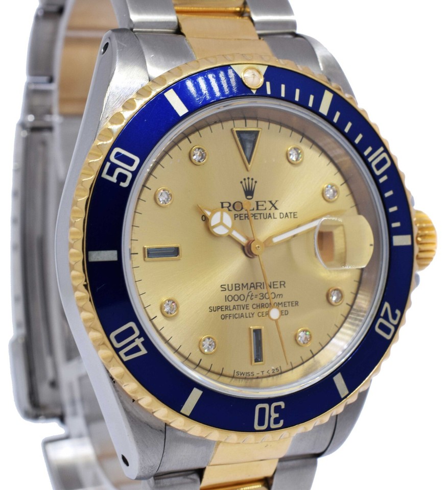 Rolex Submariner 18k Yellow Gold/Steel Serti Diamond Dial 40mm Watch N ...