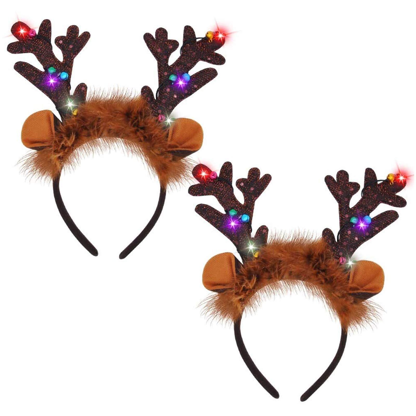 Syncfun 2 Pcs Light-Up Reindeer Headbands with LED,Christmas Headbands ...