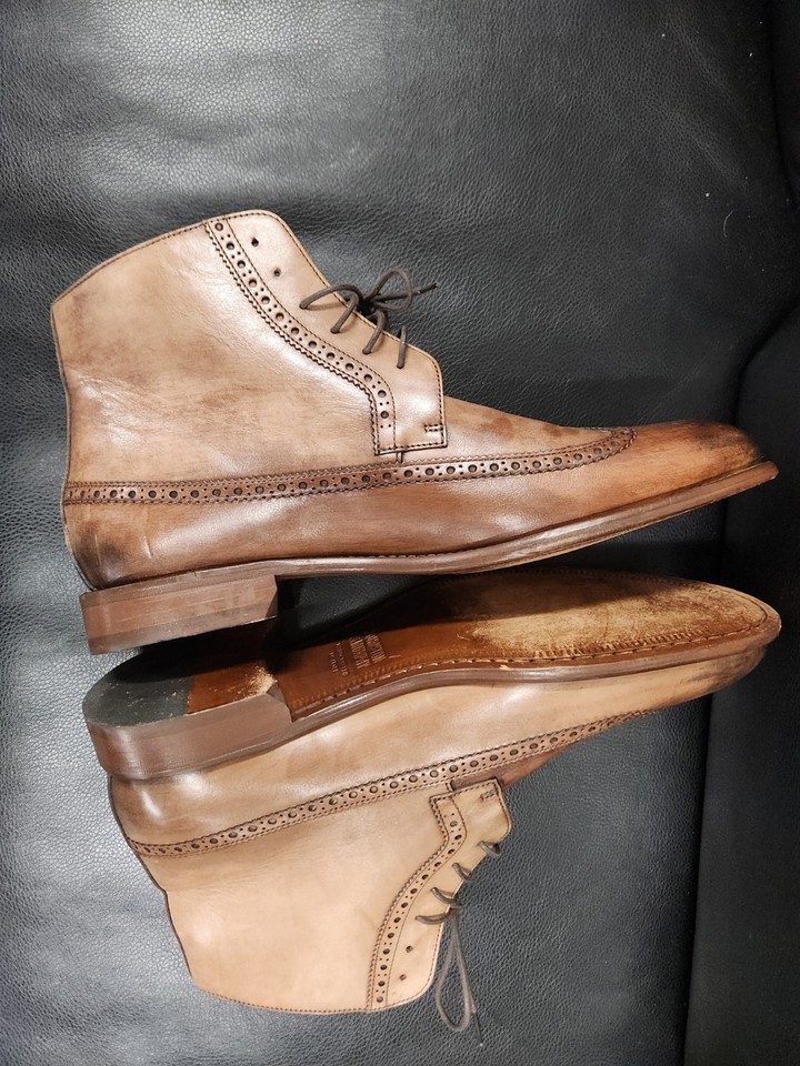 Johnston & Murphy Cartwright Wingtip Boots Mens 12M Italian Brown ...