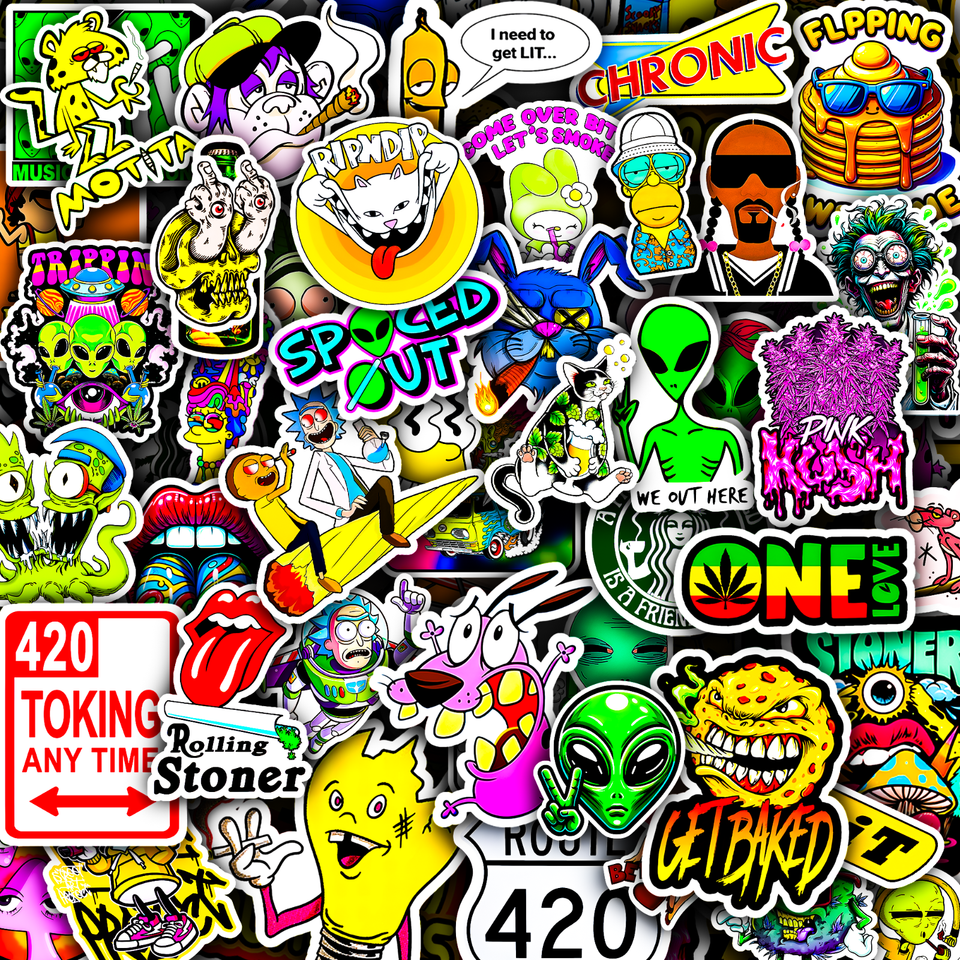 50 Weed Sticker Pack – Skater Graffiti Cannabis Decals for Laptop ...