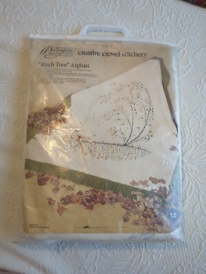 VTG Paragon Crewel Embroidery AFGHAN Kit AUTUMN TREE FARMHOUSE Henning ...