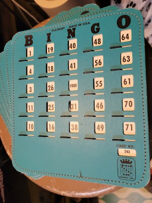 24 Blue Vintage Bingo Cards Numbered Pla-Mor BINGO KING Shutter ...