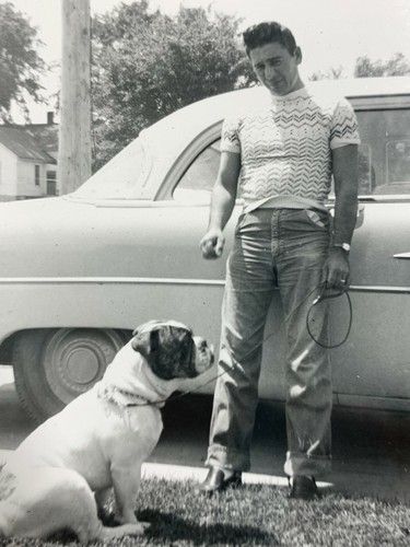 E8 Found Photograph 1955 Handsome Greaser Man Levis Jeans Bulldog Car ...