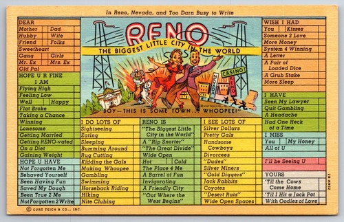 Reno NV~Busy Persons Correspondence Card~In Reno & Too Darn Busy To ...