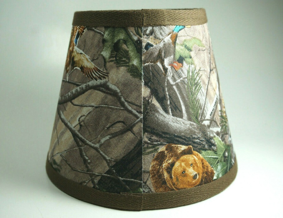 Primitive Deer Elk Bear Turkey Duck Tree Camo Fabric Lampshade Lamp ...