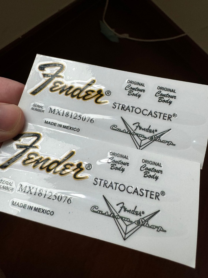 2Pcs FENDER STRATOCASTER Guitar Vinyl UV Transfer Neck Headstock Decals ...