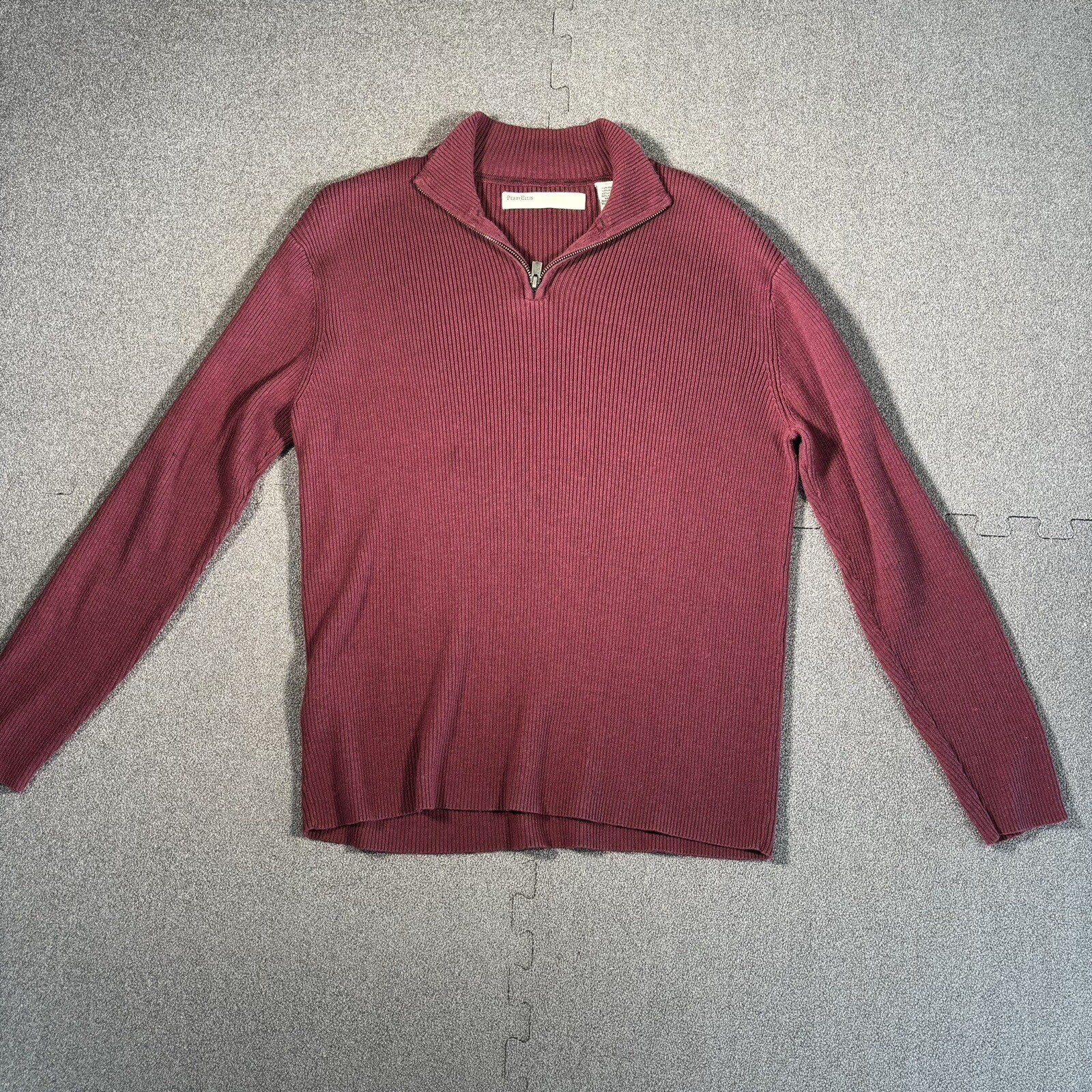 Perry Ellis Womens Sweater Size XL Maroon Tunic Partial Zip Long Sleeve ...