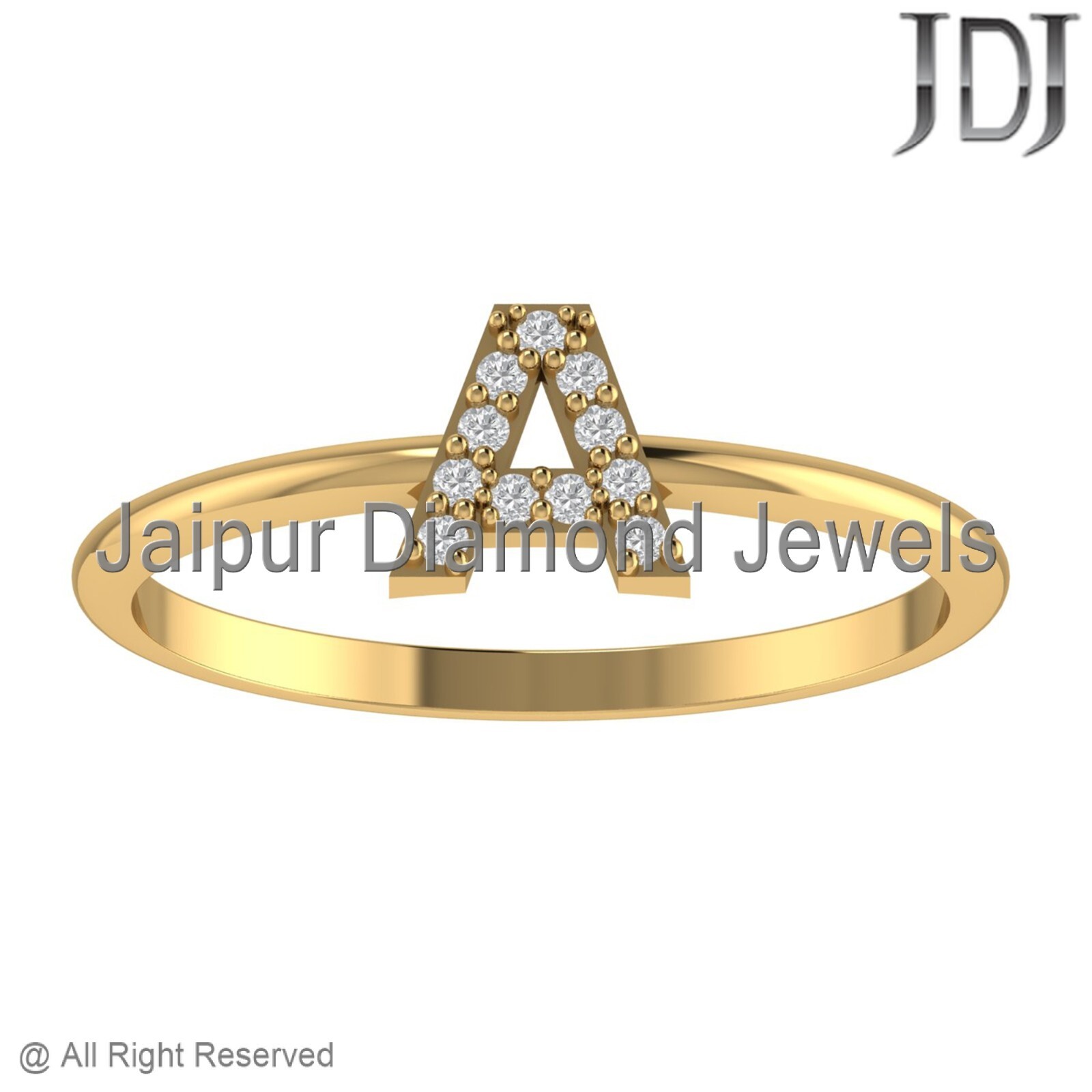 Solid 14k Yellow Gold Ring Natural White Diamond A Initial Alphabet ...