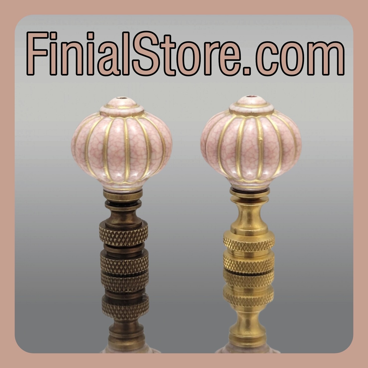 Crackled Pink/Gold, Acrylic, Lamp Finials Polished or Antique Brass ...