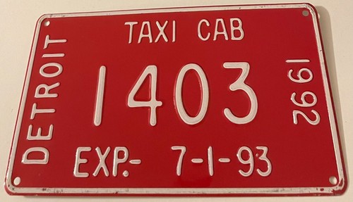 Vintage 1992 Detroit Taxi Cab License Plate 1403 MI | eBay