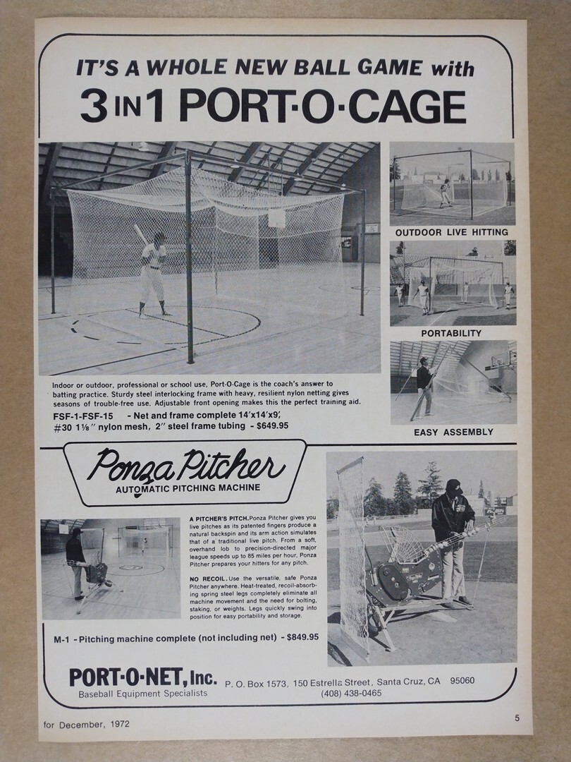 1972 Port-O-Net Batting Cage Ponza Pitcher Pitching Machine vintage ...