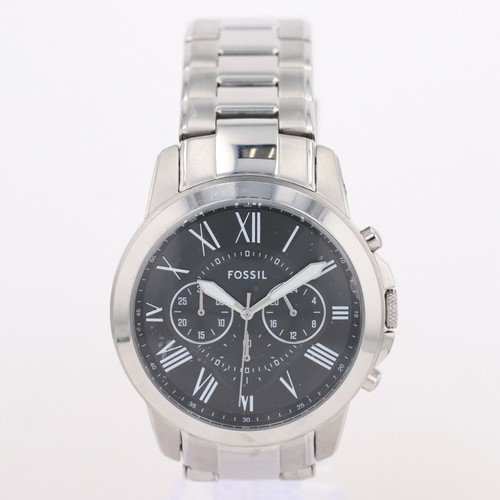 Fossil Grant 42mm Black Dial Chronograph Quartz Stainless Steel Men's ...
