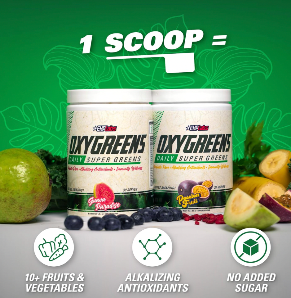 OxyGreens Daily Super Greens Superfood Powder, Prebiotic (Strawberry ...