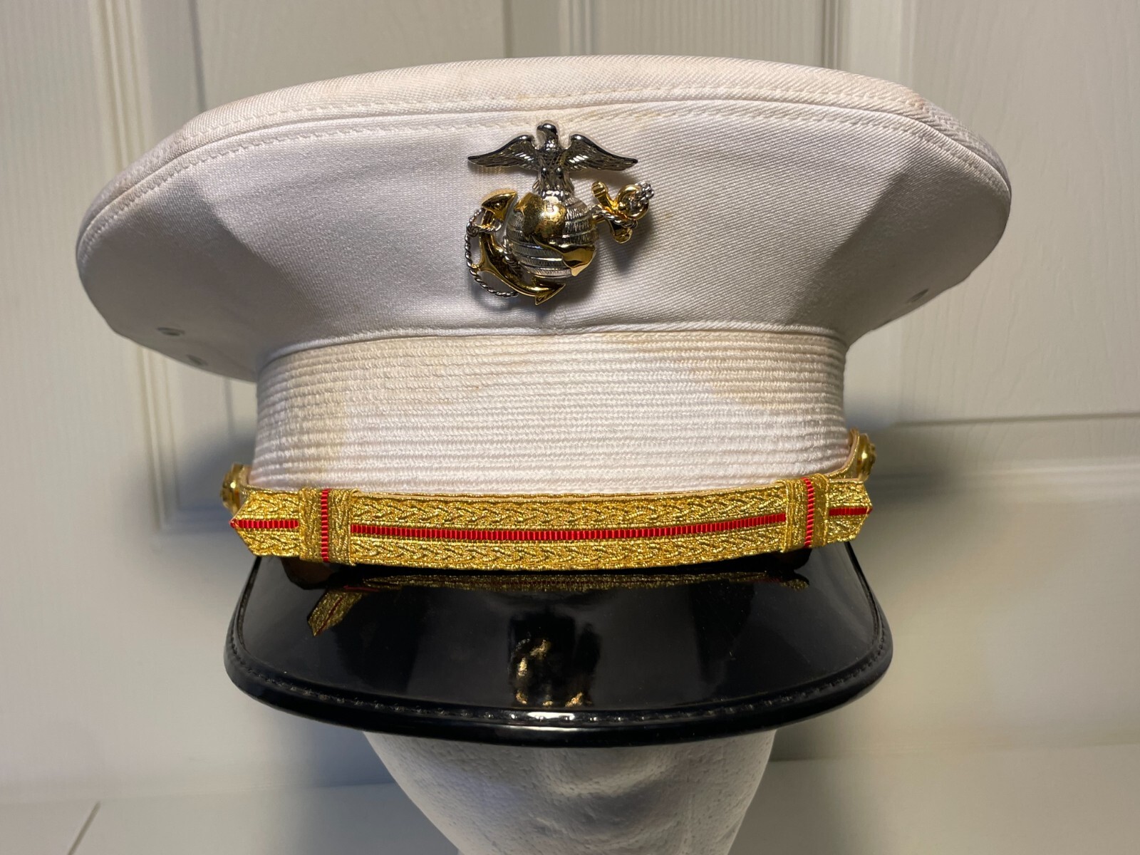 USMC Marine Corps Officer Uniform Kingform Hat Size 7 1/4 Officer White ...
