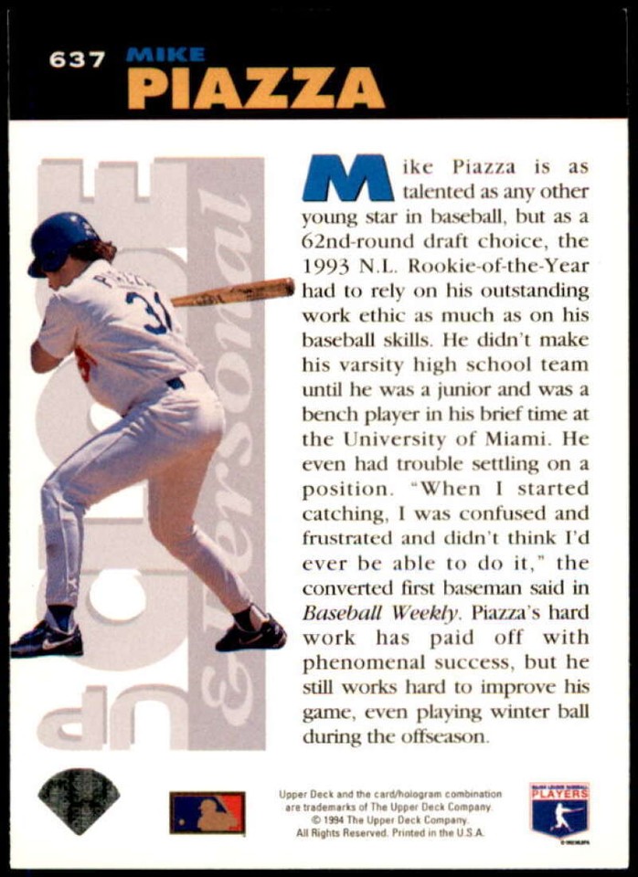 Mike Piazza UP Card 1994 Collector's Choice Silver Signature #637 | eBay