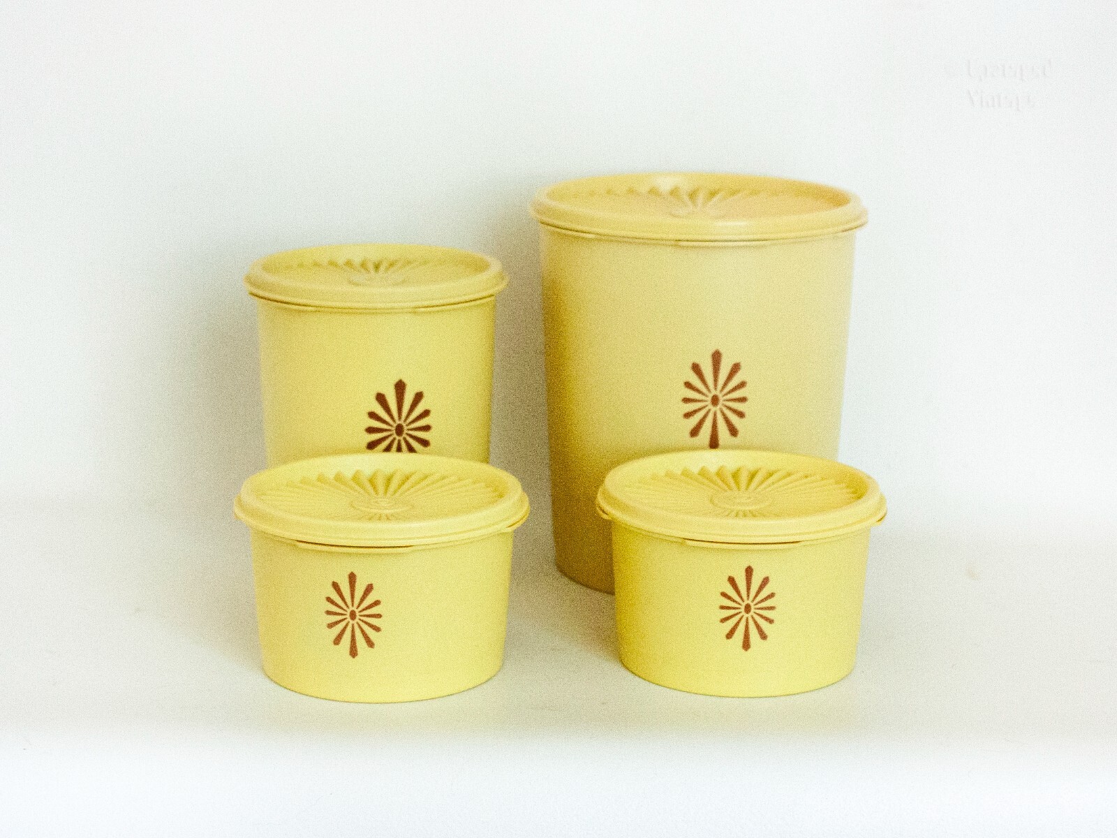 Four Tupperware Harvest Yellow Vintage Starburst Servalier Containers ...