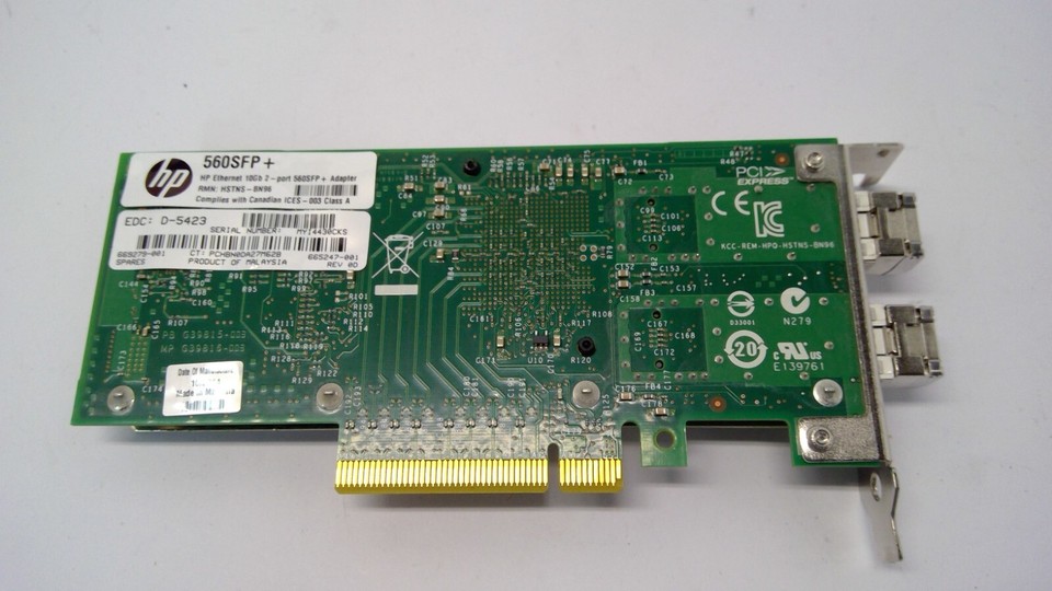 HP 560SFP+ Dual Port 10GB SFP+ Ethernet Adapter Intel X520-DA2 Card w/2 ...
