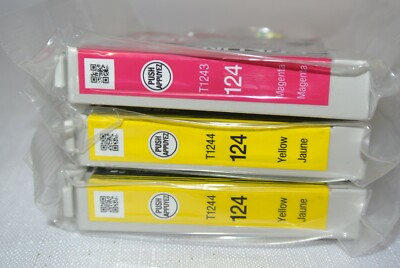 NEW GENUINE -3- EPSON 124 Combo Ink Cartridges 1ea-M & 2ea-Y Free ...