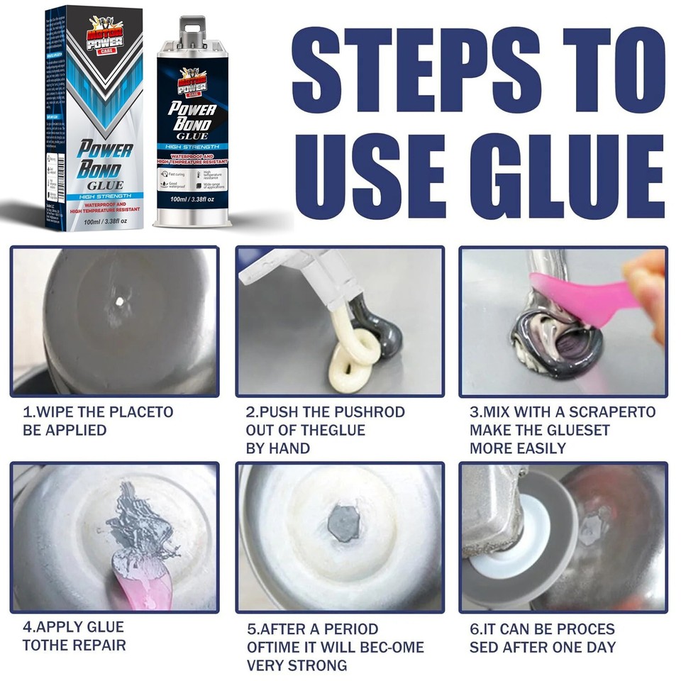 2 x Automotive Power Bond Glue, Metal Repair Glue, High-Temperature ...