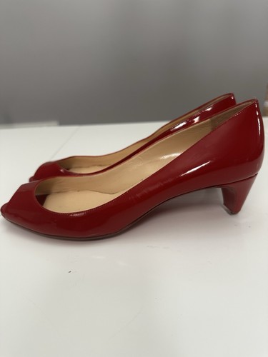 Christian Louboutin Red Patent Leather Peep Toe Kitten Heels 37 | eBay