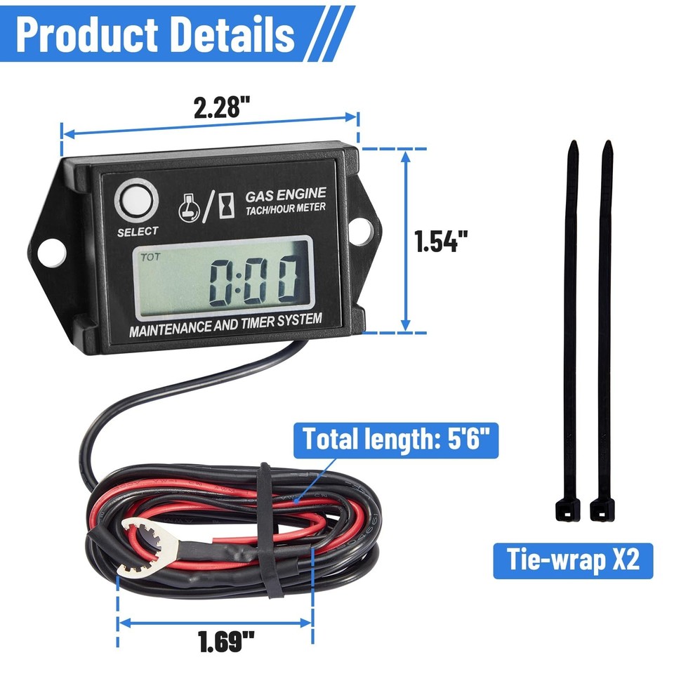 Digital Tiny Tachometer Tach Hour Meter Job Timer RPM Counter for ...