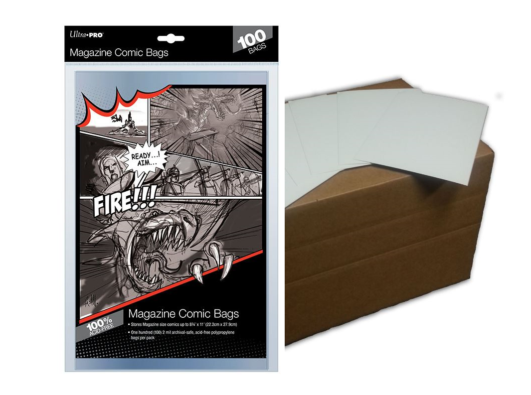 (100) Ultra Pro Magazine Storage Bags Plus (100) Acid Free Backing ...