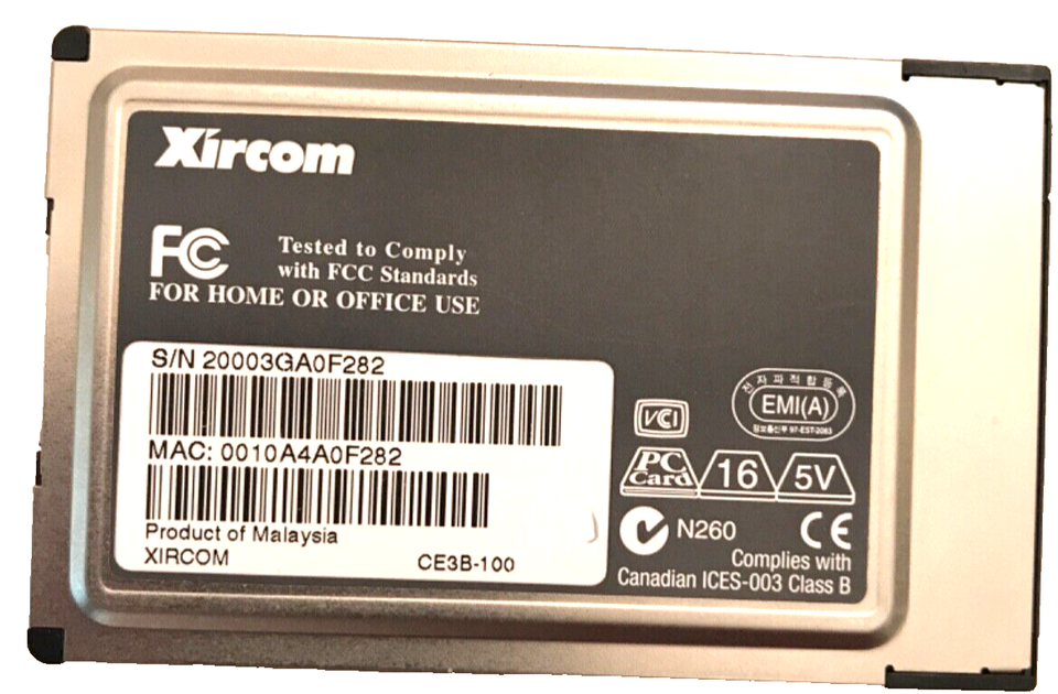 Xircom CE3B-100 CreditCard Ethernet 10/100 Adapter PCMCIA NIC Card - No ...