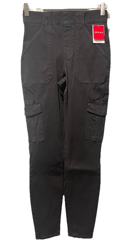 Spanx Cargo Pants Womens Washed Black Pull On High Waist Stretch Twill ...