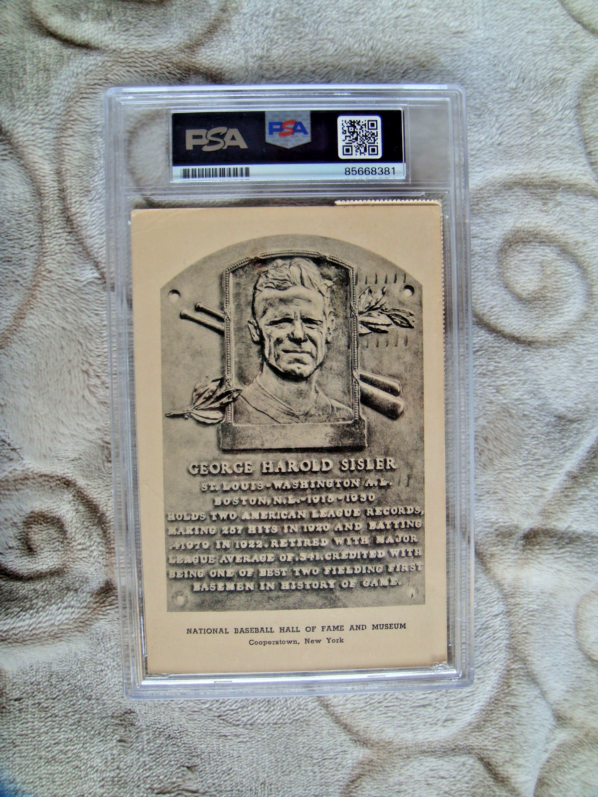 George Sisler Artvue Hall Fame HOF postcard signed autograph slabbed ...