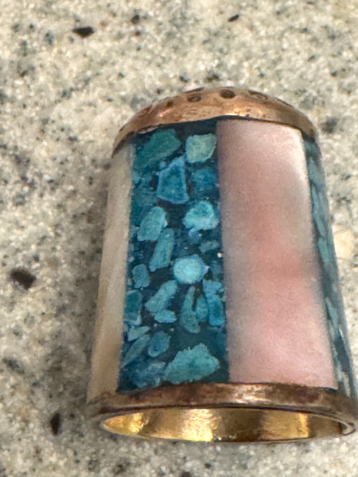 Brass Vintage Thimble, Mexican Maker, Colorful Resin Inlays, Handmade ...