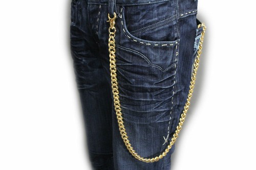 Men Gold Chunky Metal 33" Long Thick Links Wallet Chains KeyChain Biker ...
