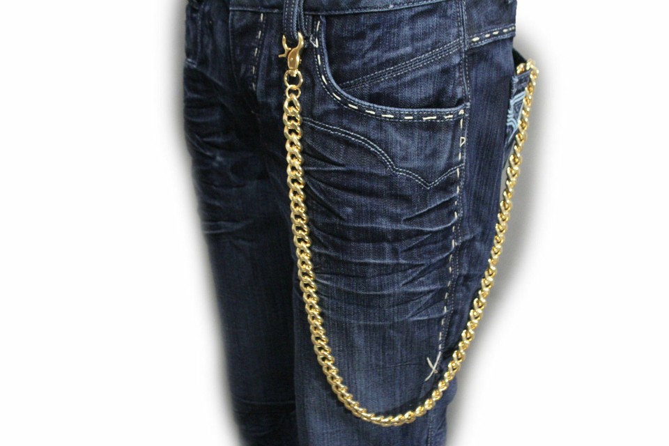 Men Women Gold Chunky Metal Long Thick Links Wallet Chains KeyChain ...