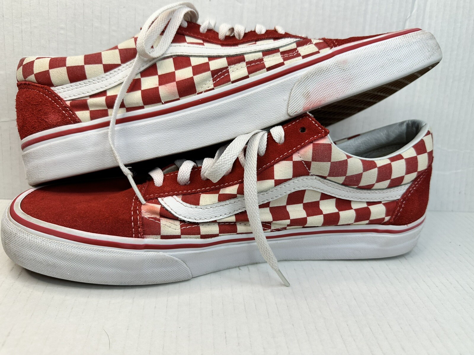 VANS Old Skool Red White Checkered Lace Up Athletic S… - Gem