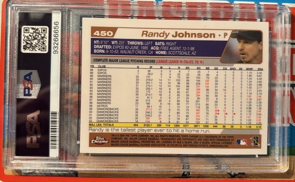 2004 Topps Chrome Randy Johnson PSA 10 Arizona Diamondbacks | eBay
