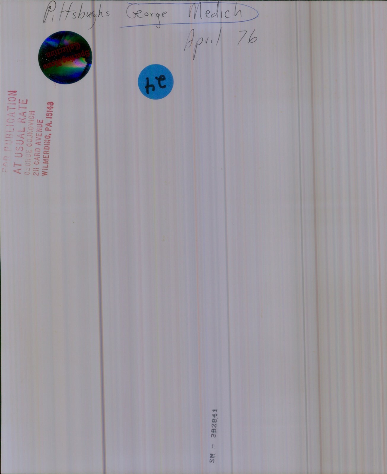 LG791 '76 Original George Gojkovich Photo DOC MEDICH Pittsburgh Pirates ...