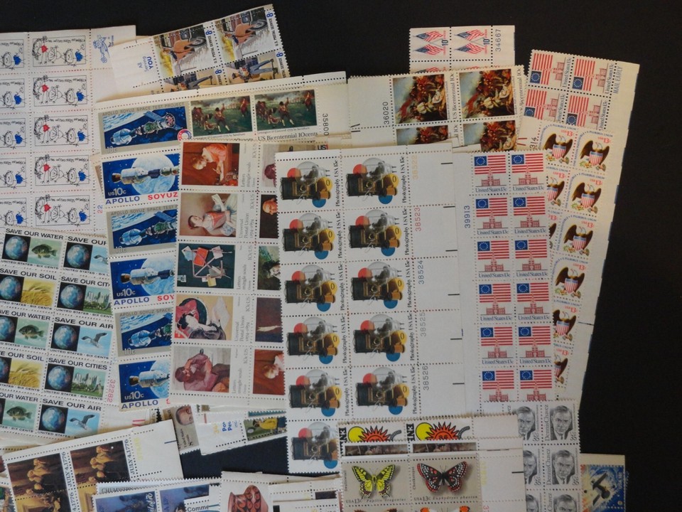 USA USPS MINT NH 1970's-1980's LARGE FORMAT PLATE BLOCKS LOT FACE VALUE ...