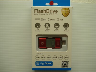 NEW RED 8 GB Flash Drive Dual Storage for iOS iPod iPhone iPad & PC | eBay