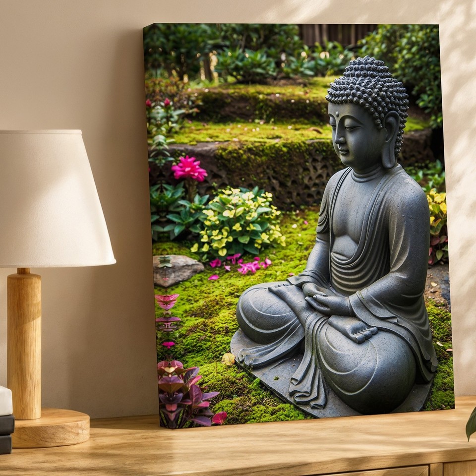 Wall Art Serene Buddha Statue Sits In A Meditative Pose On Smooth ...